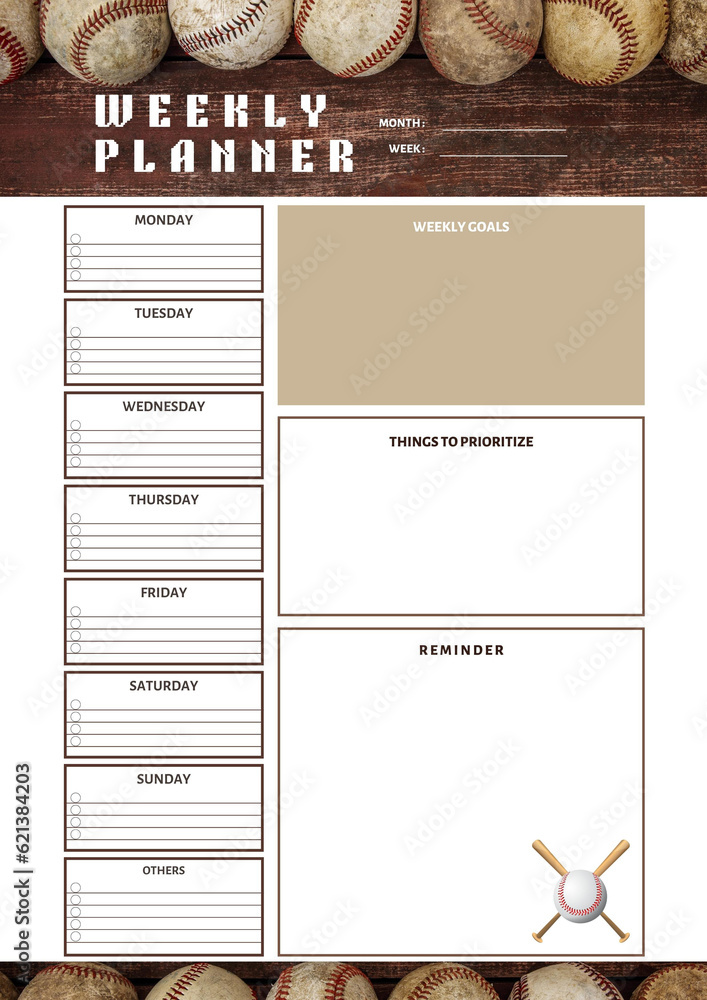 Baseball planner digital planning insert sheet printable page template ...