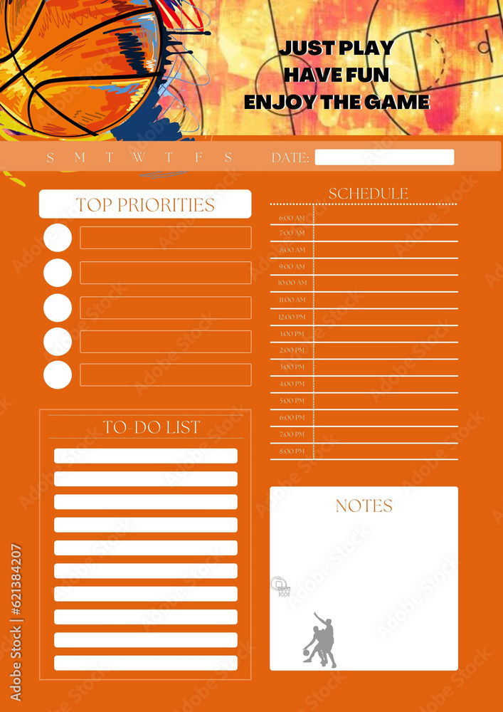 Basketball planner digital planning insert sheet printable page ...