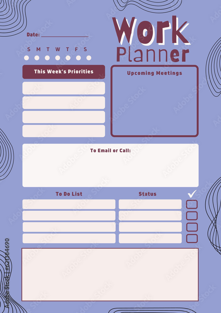 Work planner digital planning insert sheet printable page template ...