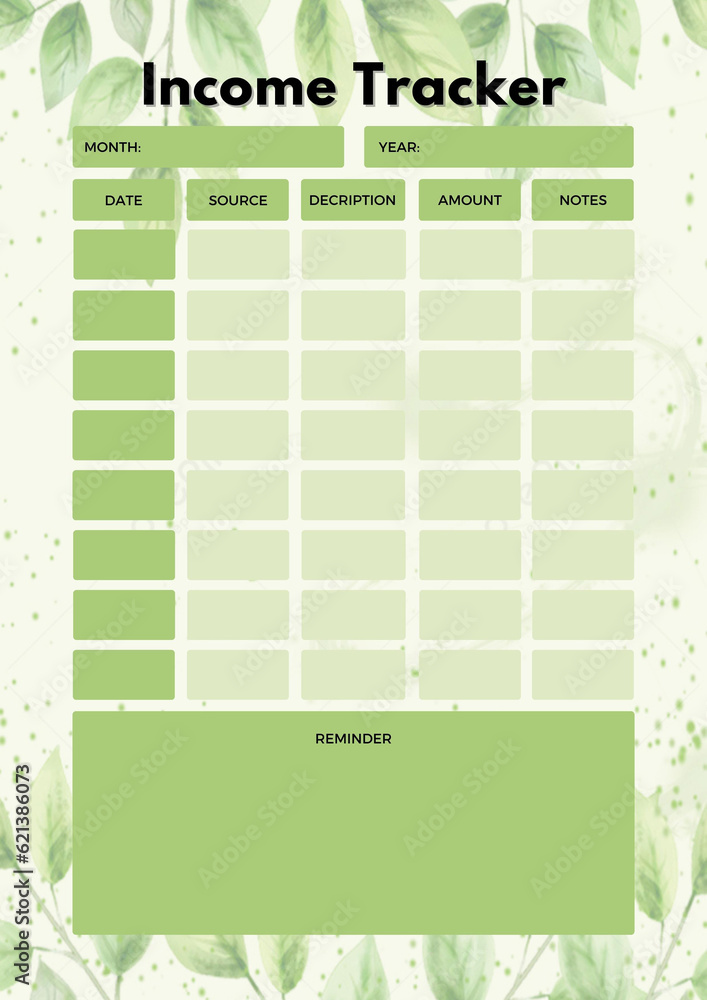 Income tracker planner digital planning insert sheet printable page ...