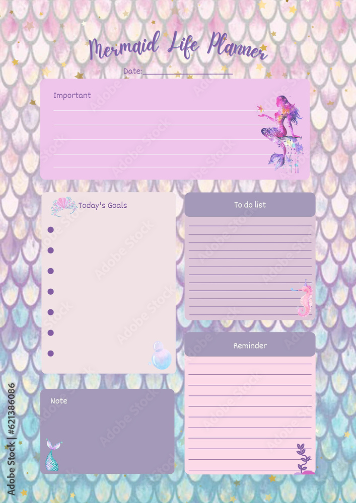 Mermaid life planner digital planning insert sheet printable page ...