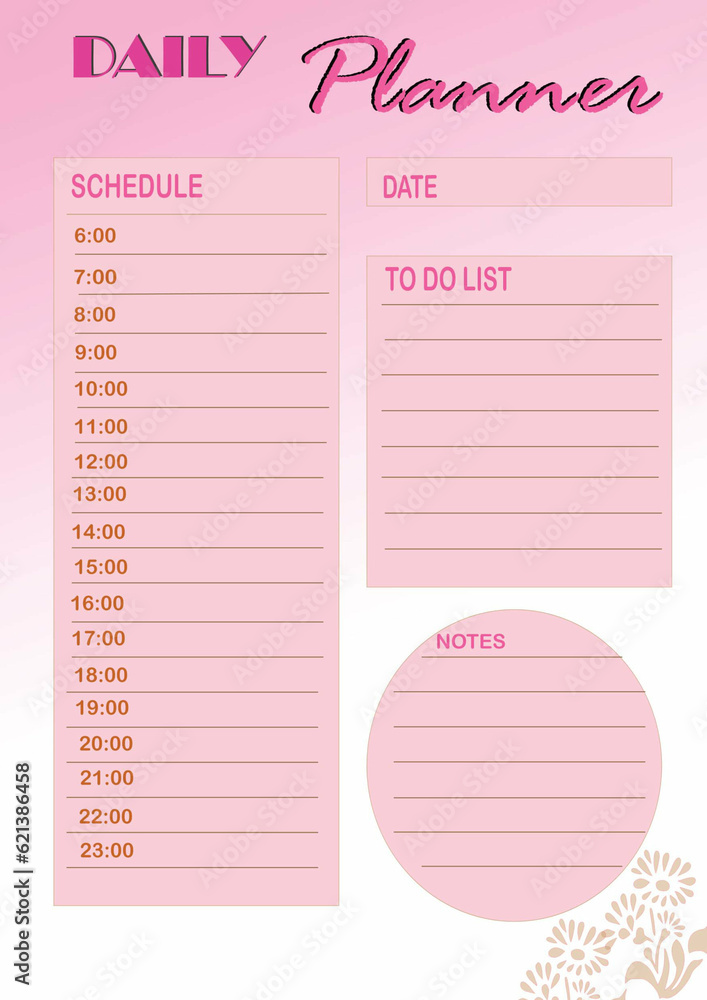 Pink daily planner digital planning insert sheet printable page ...