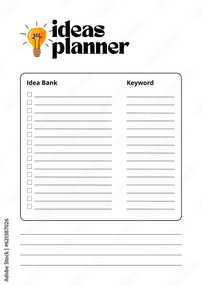 Idea planner digital planning insert sheet printable page template ...