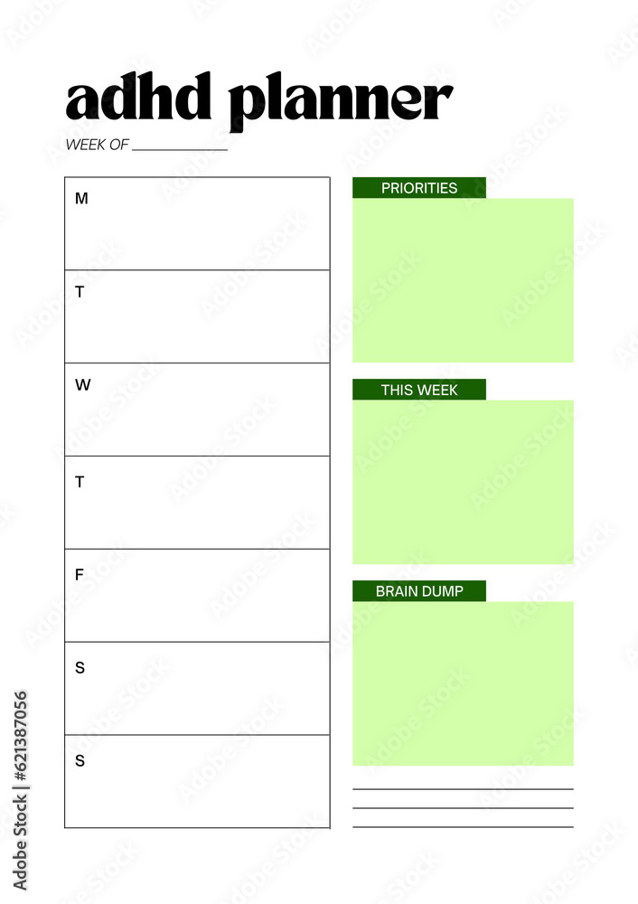 ADHD planner digital planning insert sheet printable page template ...