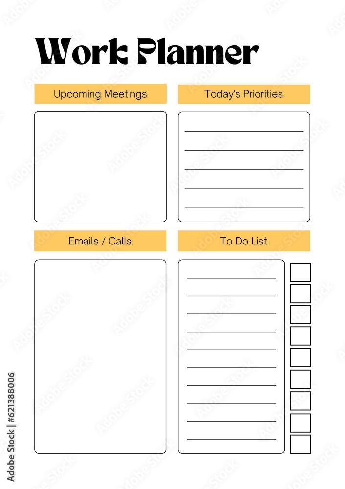 Work planner digital planning insert sheet printable page template Stock Illustration | Adobe Stock
