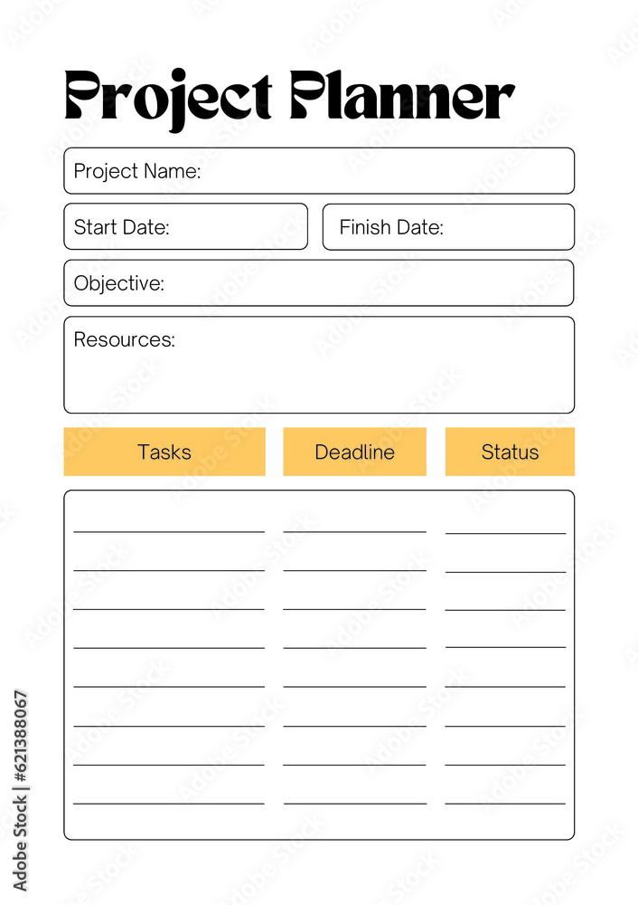 Project planner digital planning insert sheet printable page template Illustration Stock | Adobe ...