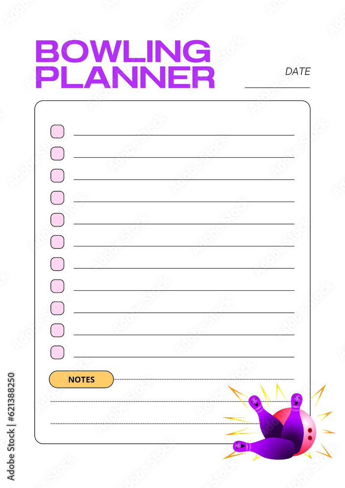Bowling planner digital planning insert sheet printable page template Stock Illustration | Adobe ...