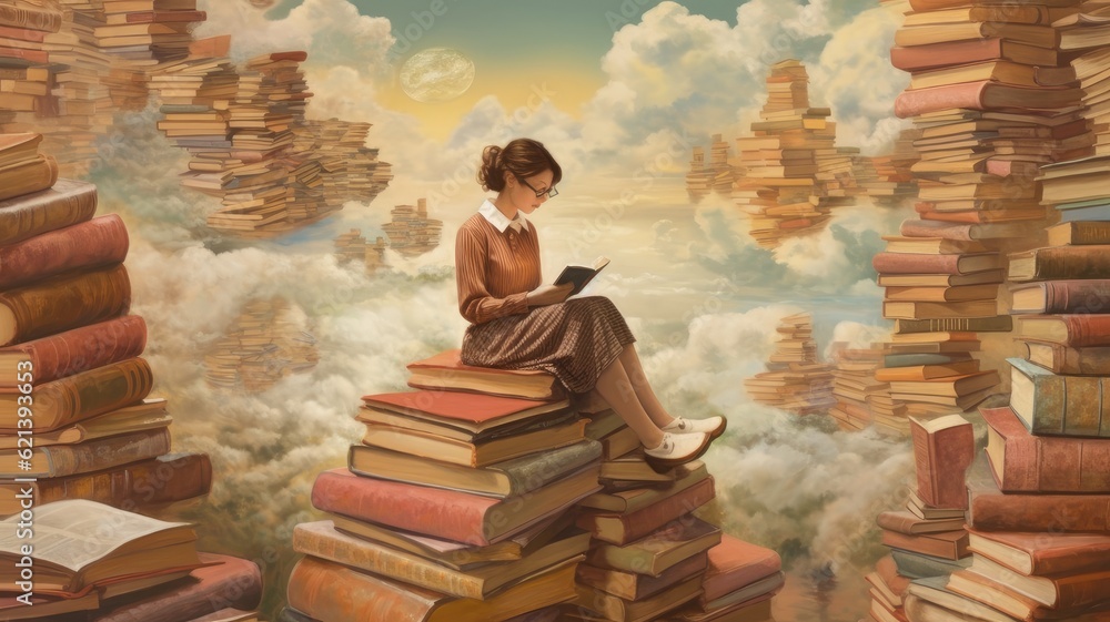 Knowledge exploration: Images depict individuals immersed in books ...