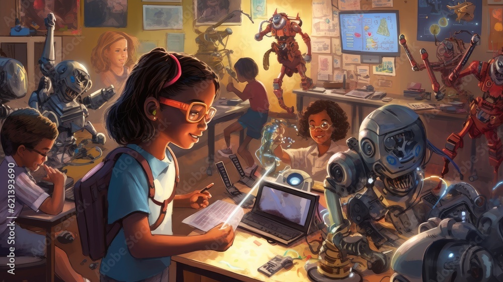 Technology integration: Illustrations showcase students using digital ...