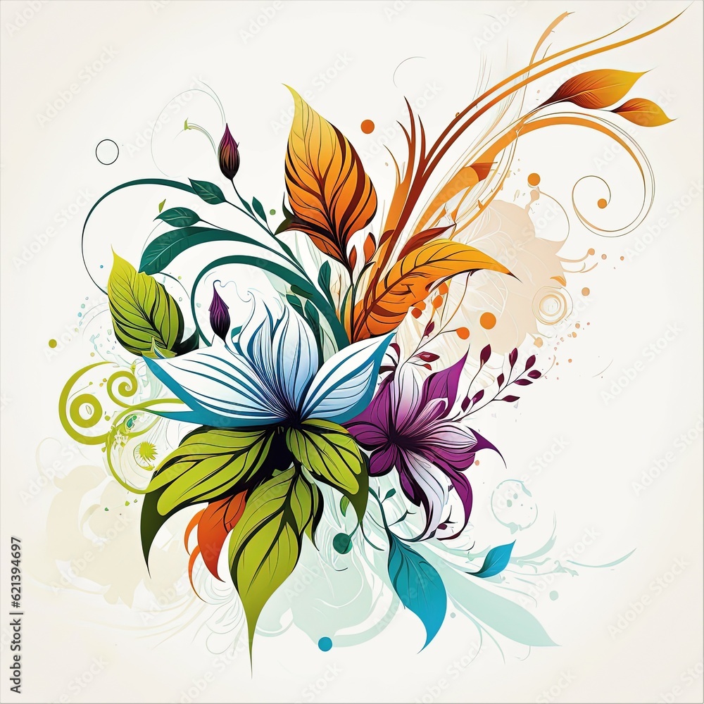artistic flowers vector with white background- Created with Generative ...