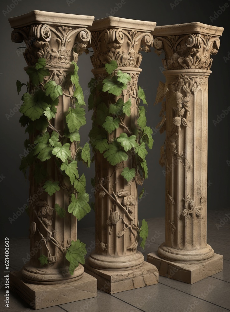 3D Model of 4 Classic Columns with Vines: Perfect for Your Design Needs ...