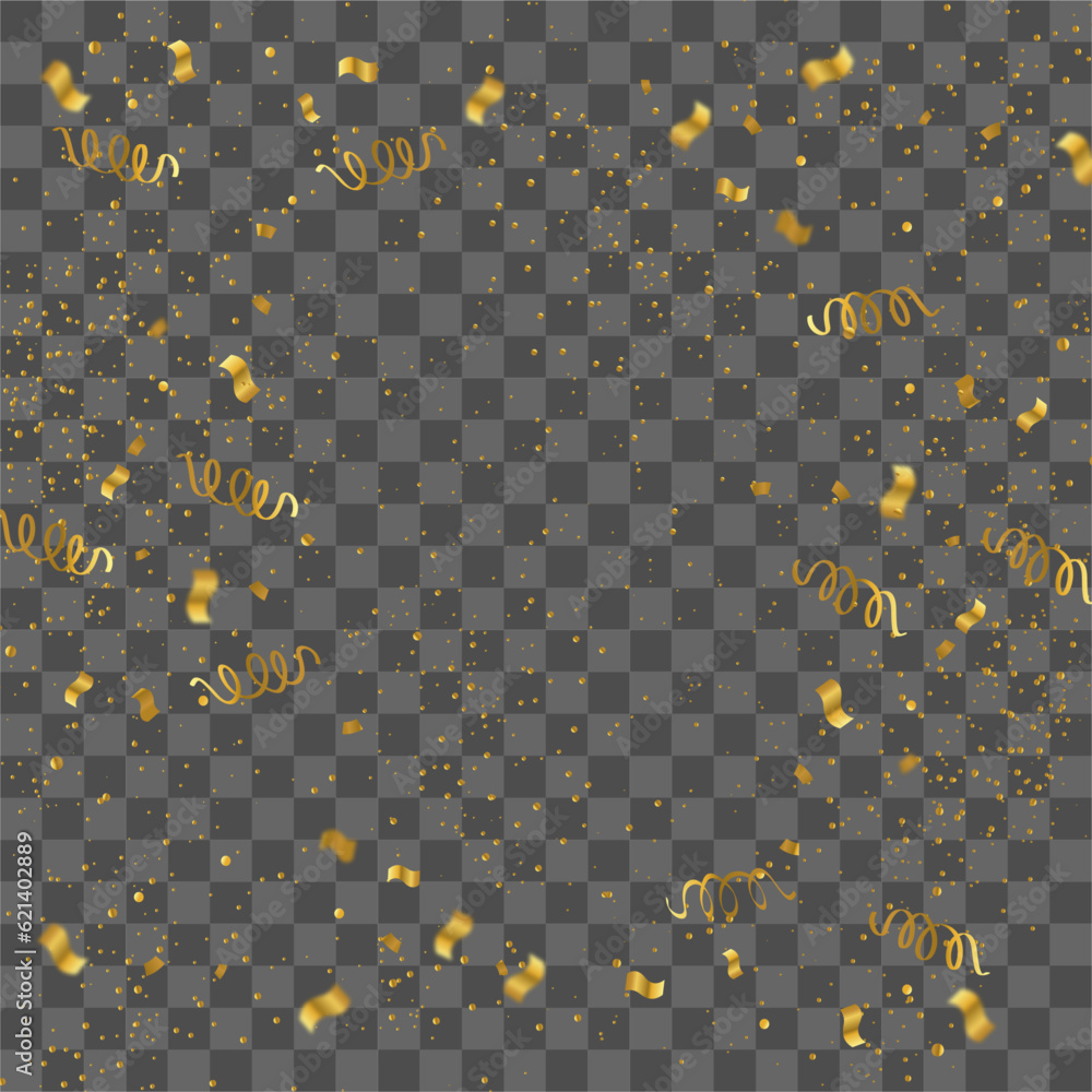 Golden confetti frame vector background. realistic golden ribbon and confetti explosion ...