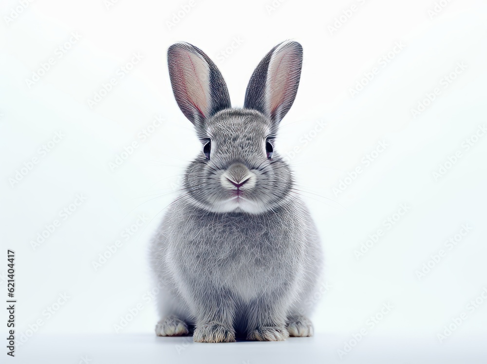 Fluffy Gray and White Rabbit Isolated Against White Background for ...
