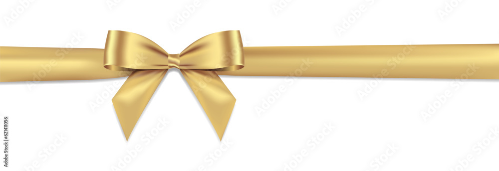 Realistic Gold bow shiny satin and ribbon horizontal line with shadow ...