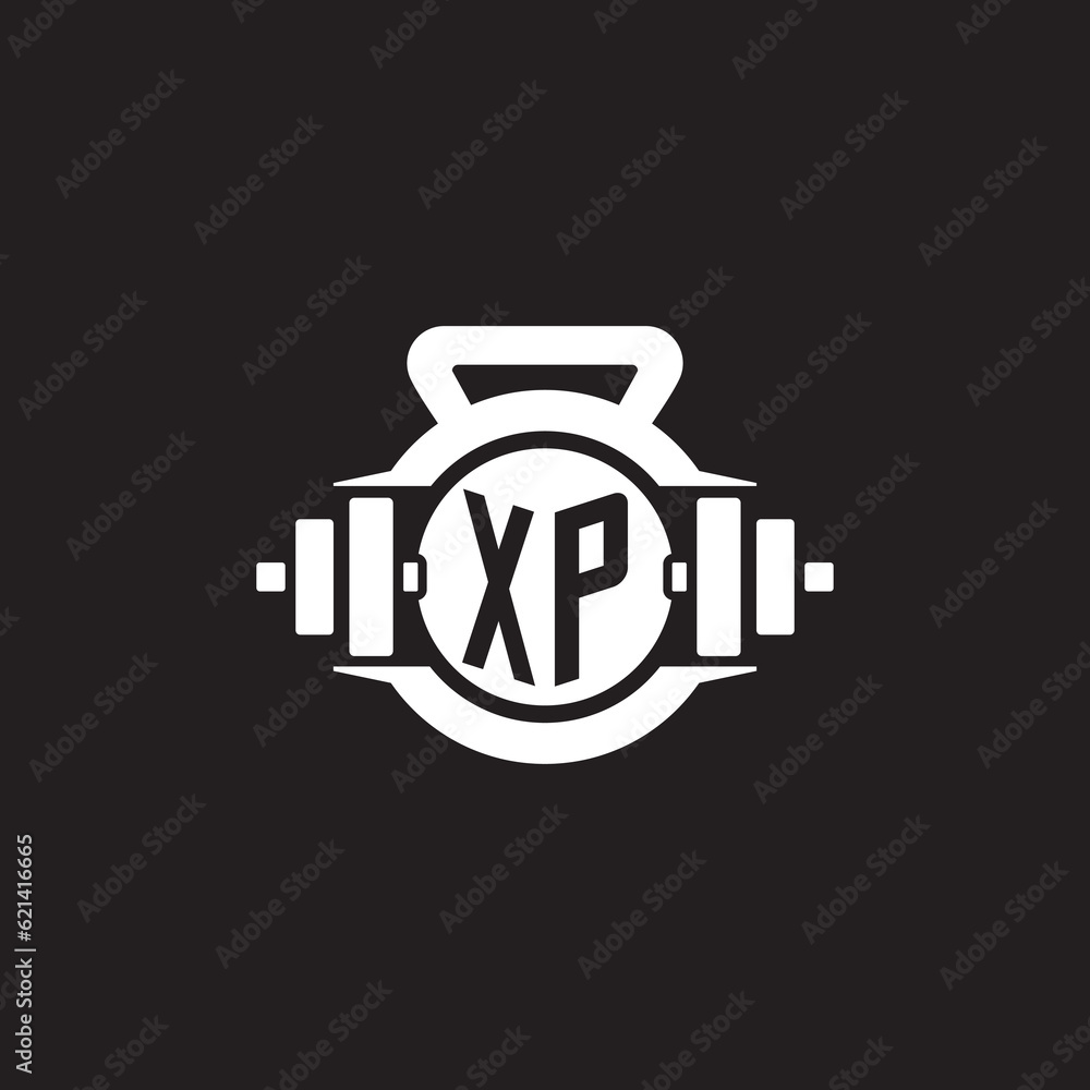 Vetor de Initial XP logo design ideas with simple dumbbell and ...