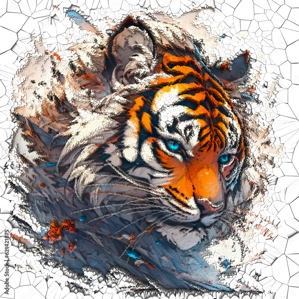 Ilustrace „Angry tiger roaring art, in white background, 3d render ...