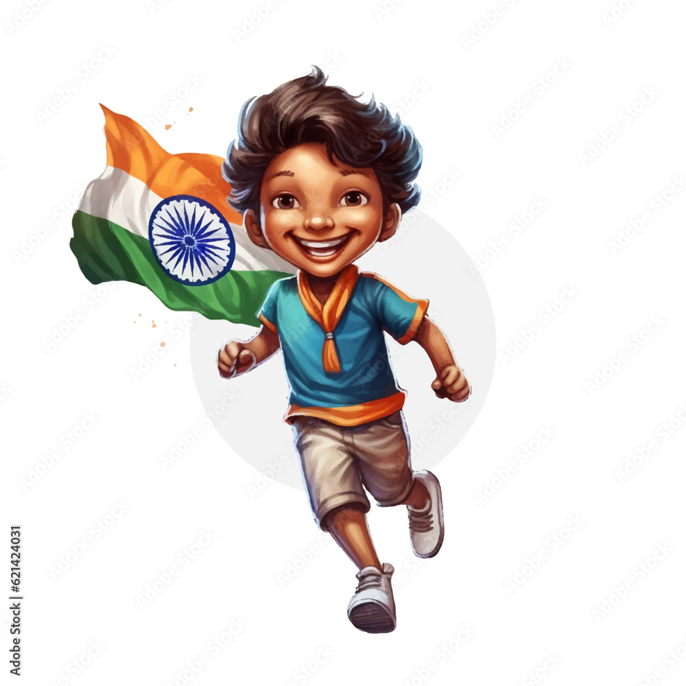 Independence day india, boy with indian flag, vector illustration Stock ...