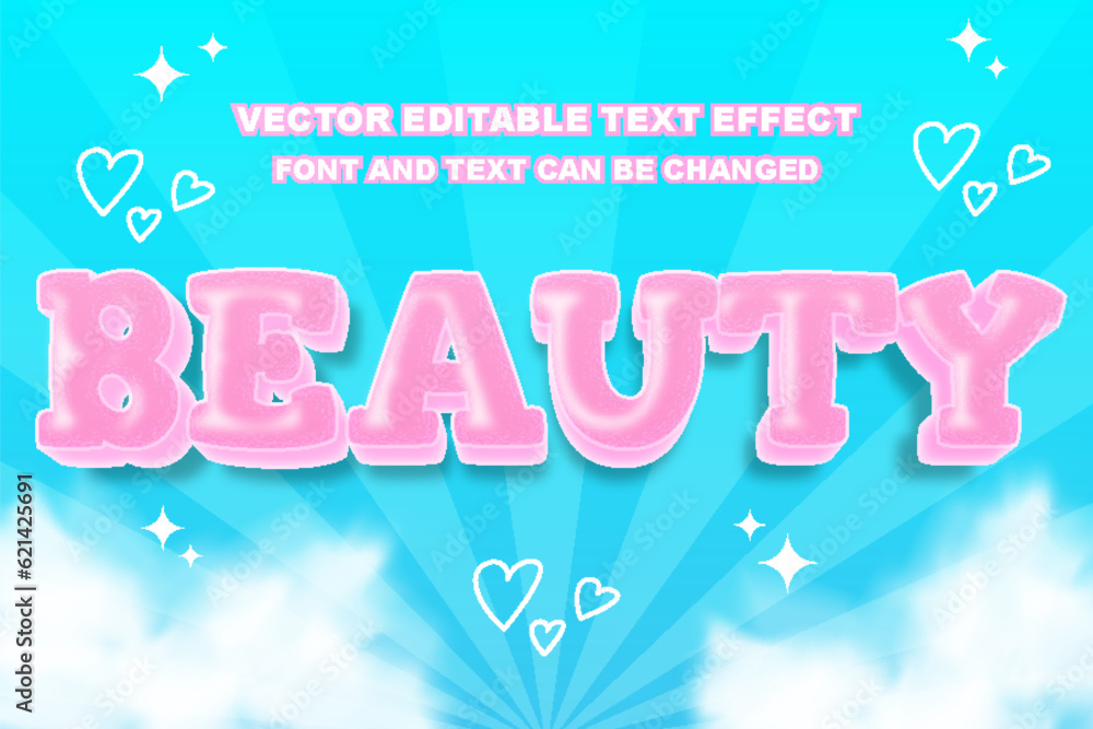 beauty girl cute kawai collorful pink feminine editable text effect ...
