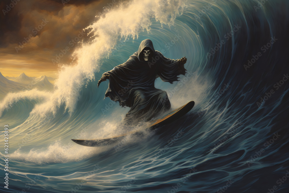 grim reaper surfing, made with generative ai Stock Illustration | Adobe ...