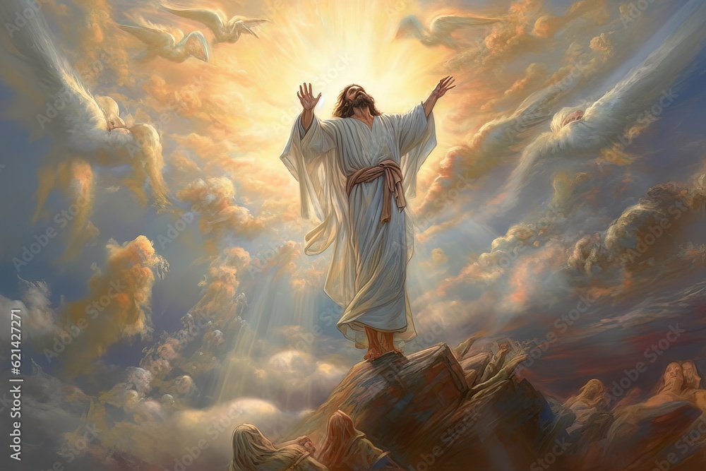 Jesus Christ Lord God stands on a rock and reads a sermon AI Stock ...