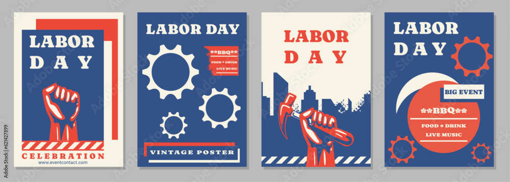Vintage labor day poster template. USA Labor Day celebration vector ...