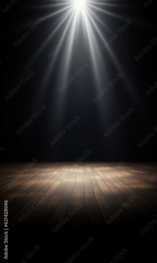 Empty dark stage with spotlight ad wooden floor Stock Photo | Adobe Stock