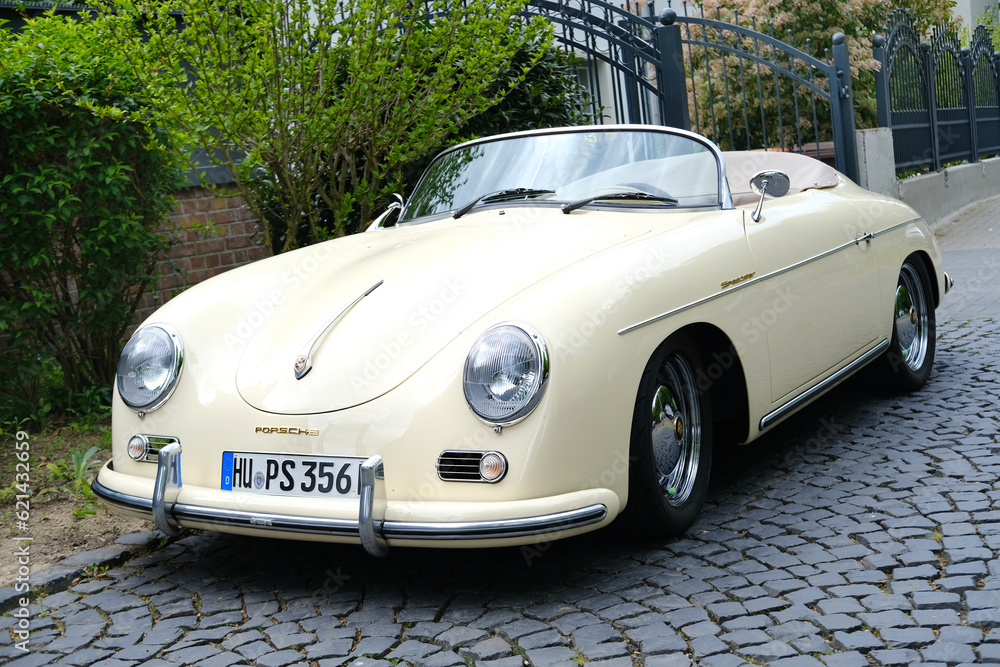 beige vintage porsche 356 Cabriolet, Retro luxury sports car which was ...