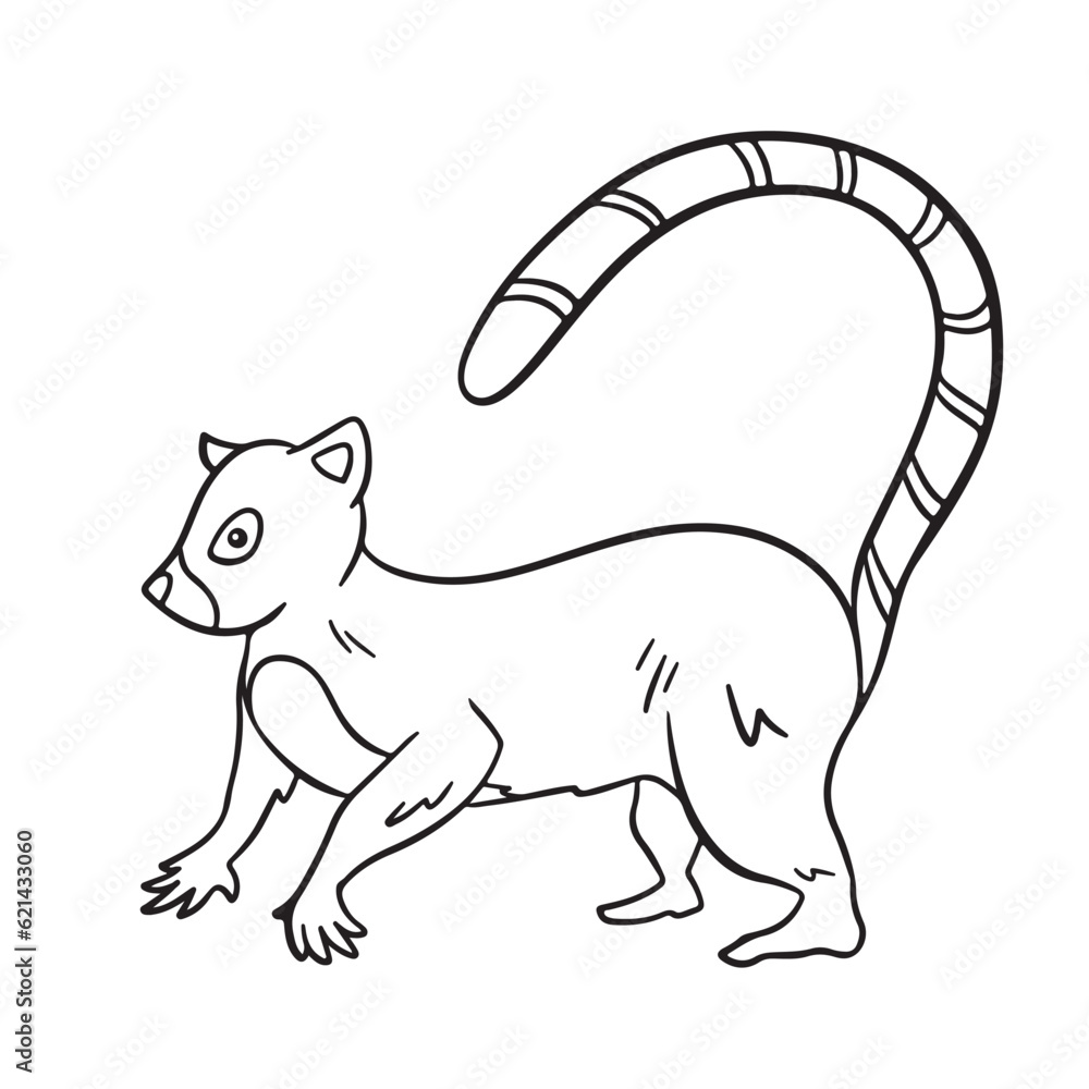 Lemur wild animals vector illustration outlined isolated on square ...