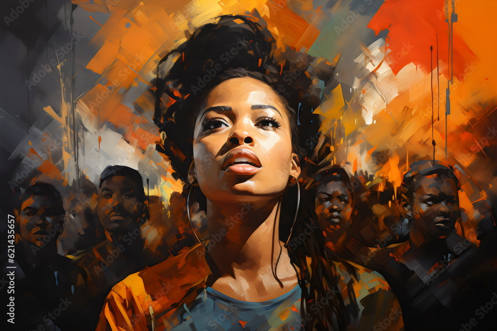 poc woman standing with group of people in strength and protest ...