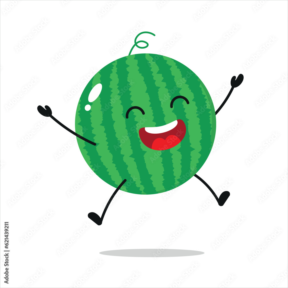 Cute happy watermelon character. Funny jump watermelon cartoon emoticon ...
