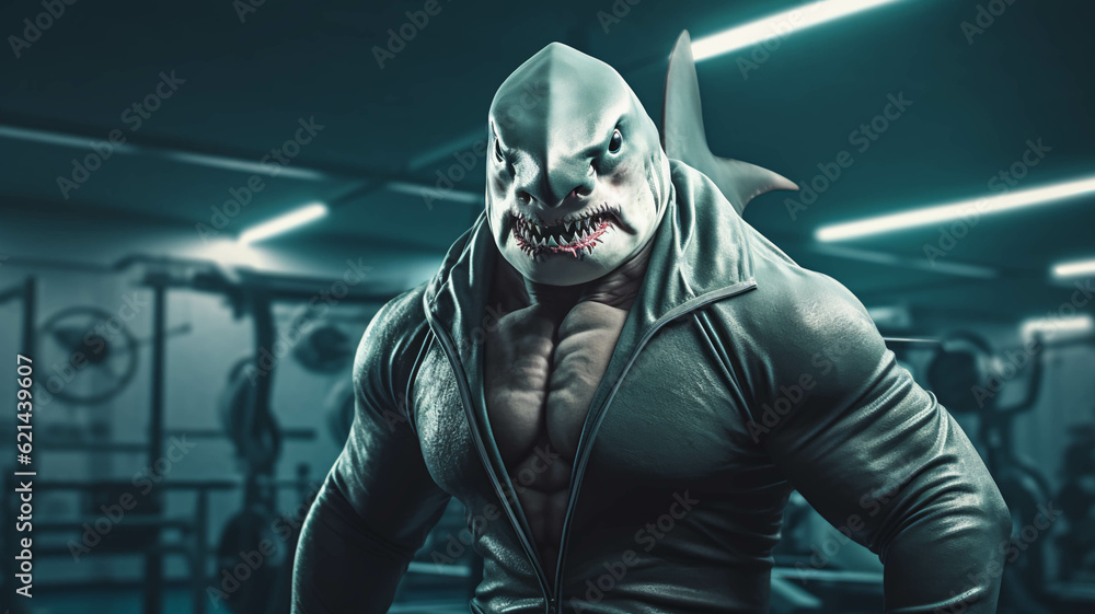 Shark as muscular fitness instructor in a gym.ai generated Stock ...