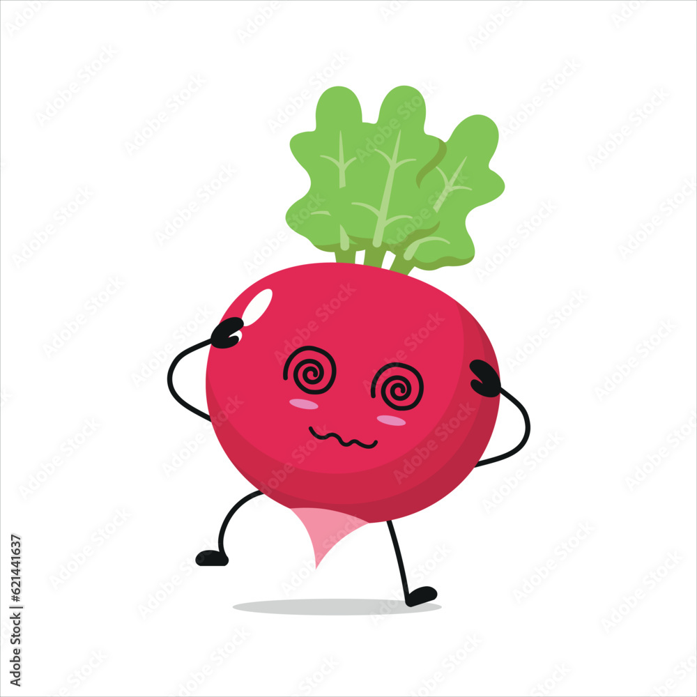 Cute dizzy radish character. Funny drunk radish cartoon emoticon in ...