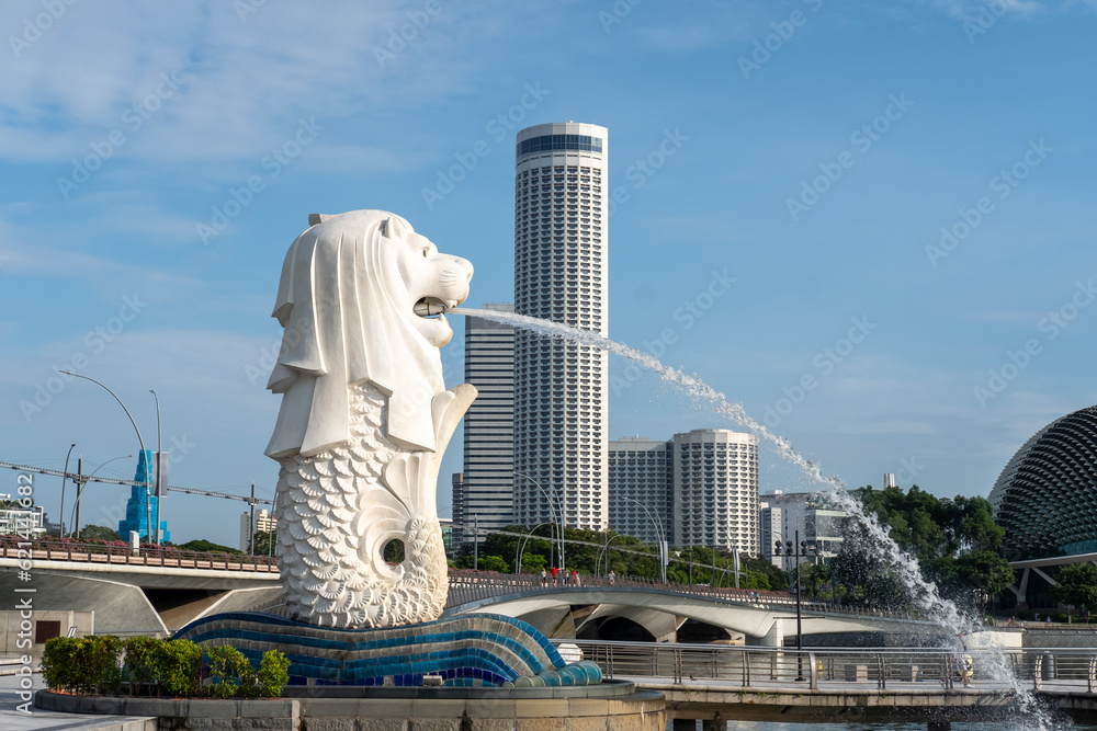Singapore - 22 October 2022: Merlion Statue at Merlion Park, it is a ...