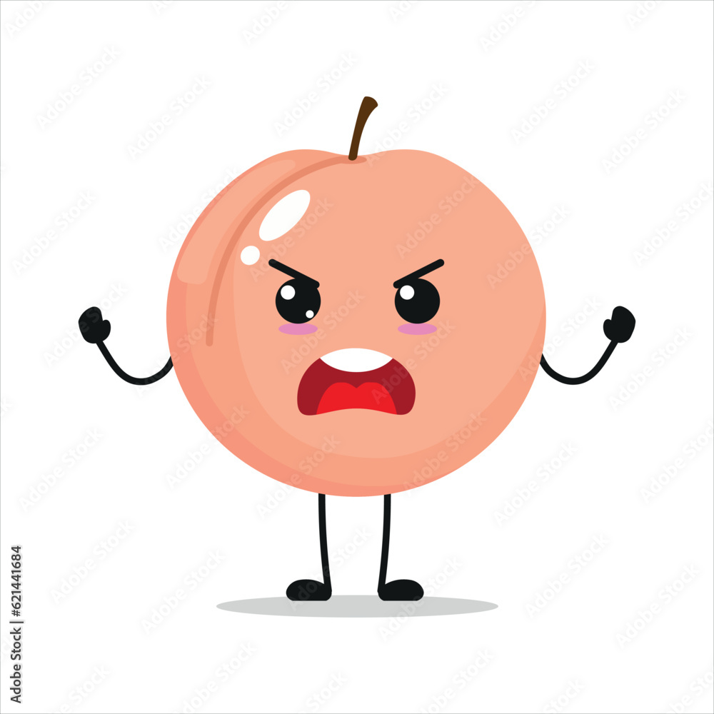 Cute angry peach character. Funny furious peach cartoon emoticon in ...