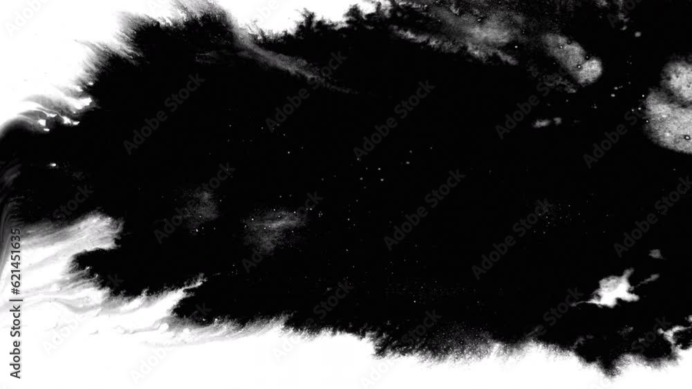 Black ink abstract background artistic flow splatter spots spills white ...