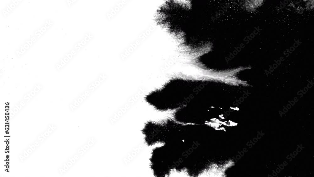 Black ink abstract background artistic flow splatter spots spills white ...