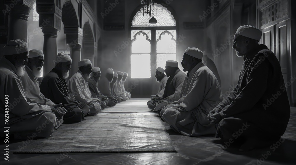 the Sufis in the mosque pray and dhikr to Allah Stock Illustration ...