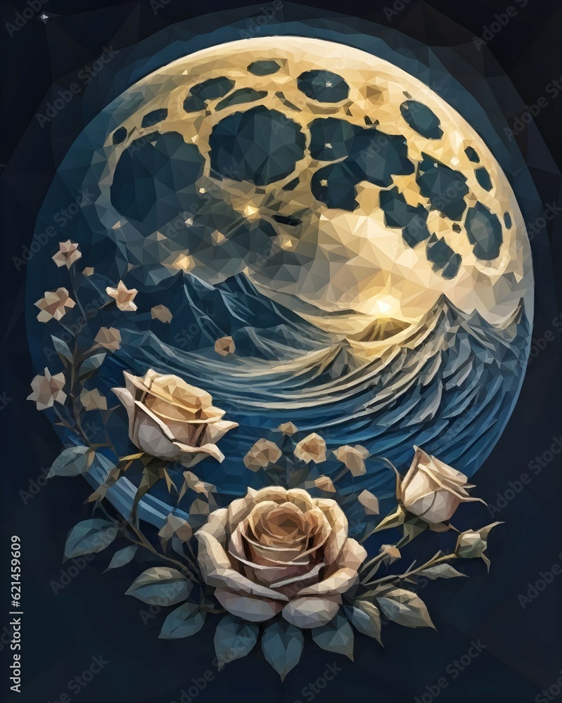 earth and moon. A painting of roses in front of a full moon. Beautiful ...