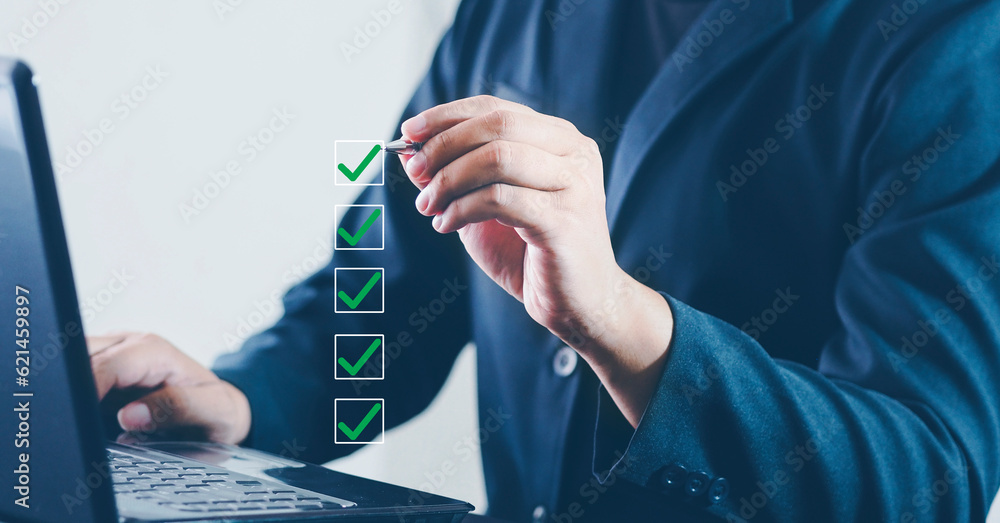 Checklist using pen and green icon by hand Schedule business signing ...
