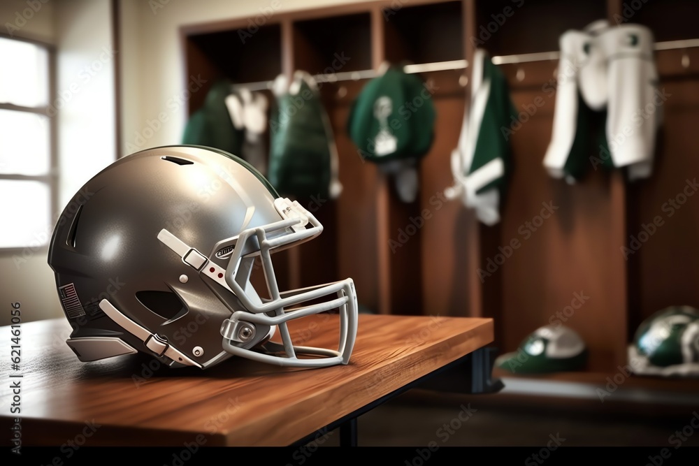 A football helmet on a locker room bench wallpaper Stock Photo | Adobe ...