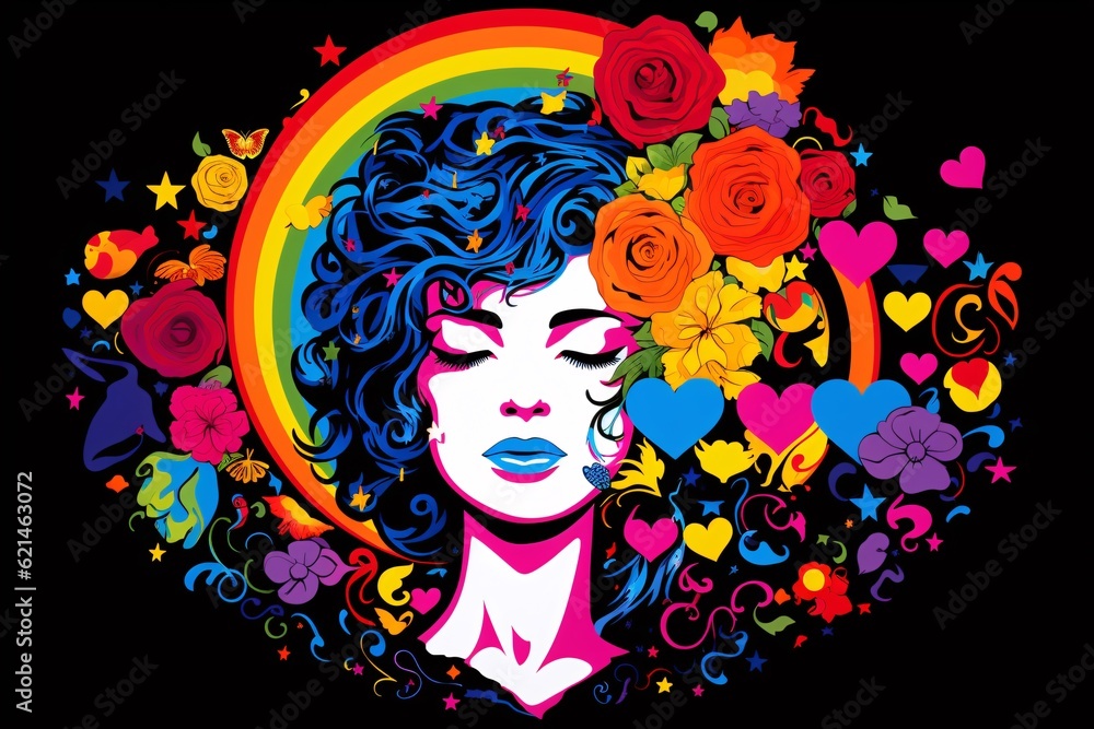 vibrant pop art piece that combines the rainbow flag of the LGBTQ+ ...