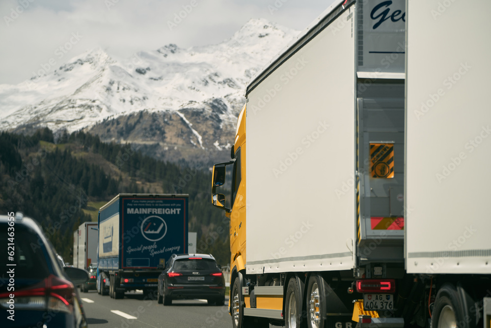 10.04.2023 Europe, Germany. Delivery truck on the Europe highway. Semi ...