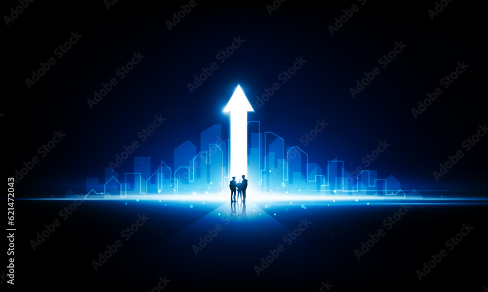Abstract up arrow Key Door city open Light out success background ...