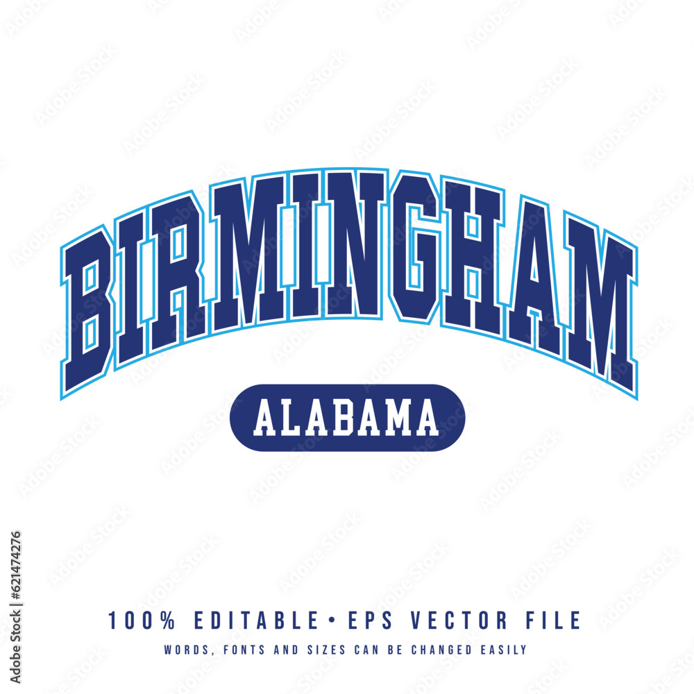 Birmingham text effect vector. Editable college t-shirt design ...
