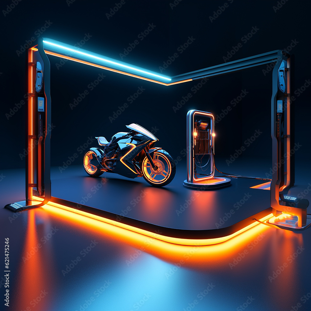 Contactless induction charging of an electric motorcycle. Digital ...