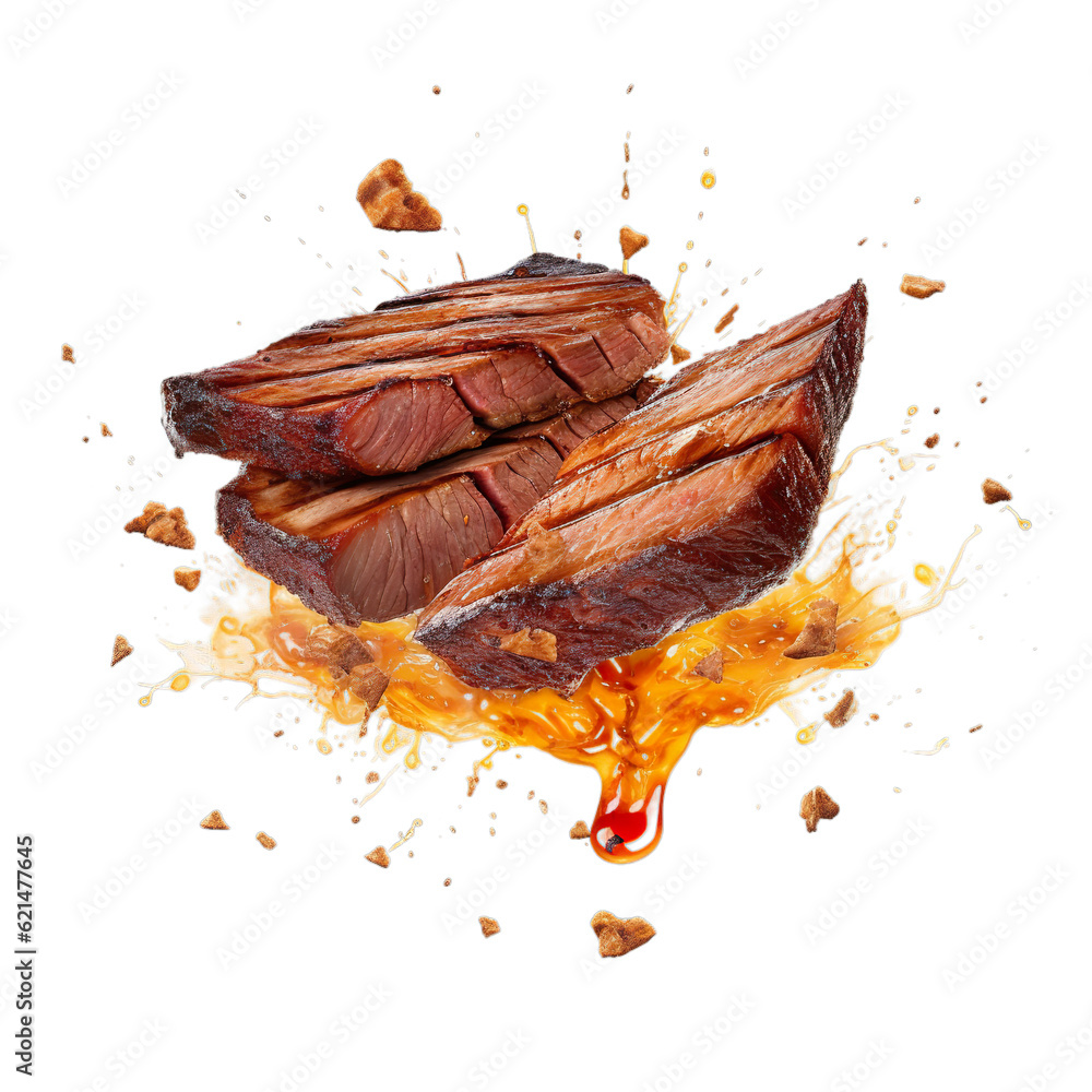 Grill Brisket, realistic 3d brisket flying in the air, grilled meat ...