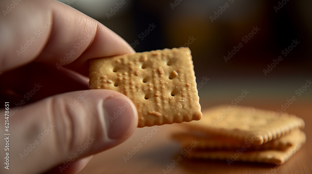 Generative AI image of a hand delicately holding cream crackers ...