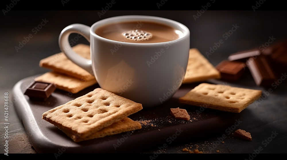 Generative AI image of golden cream crackers paired with a steaming cup ...