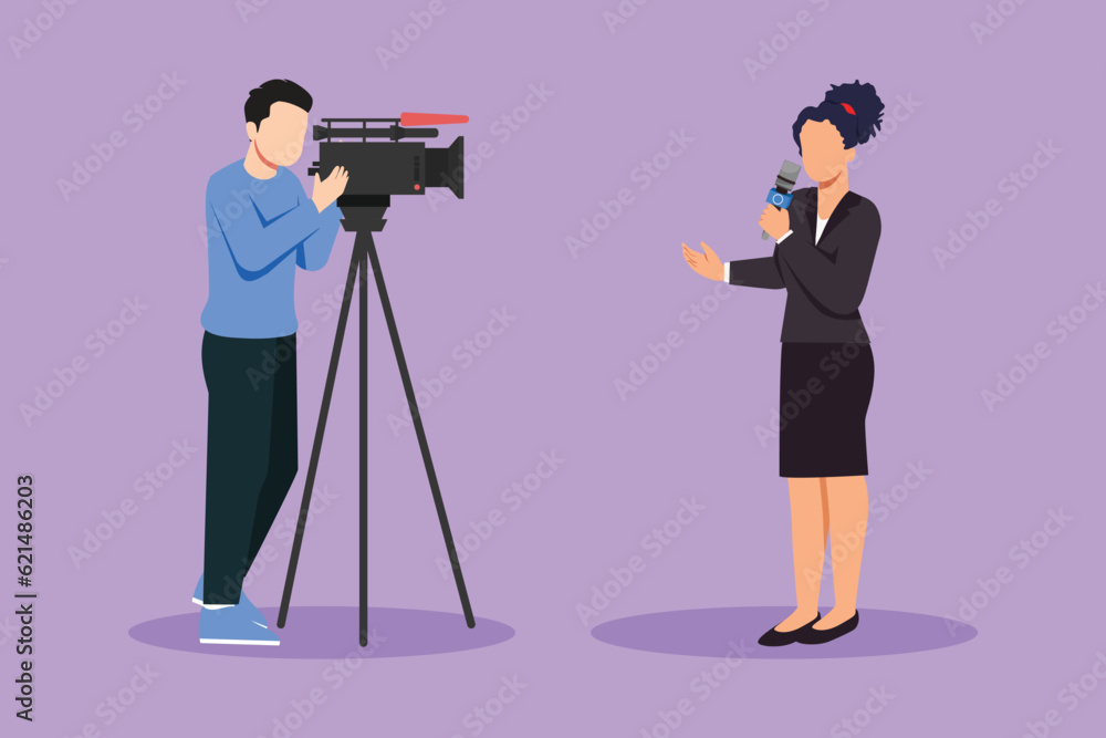 Cartoon flat style drawing journalist icon. Woman reporter. Journalists ...