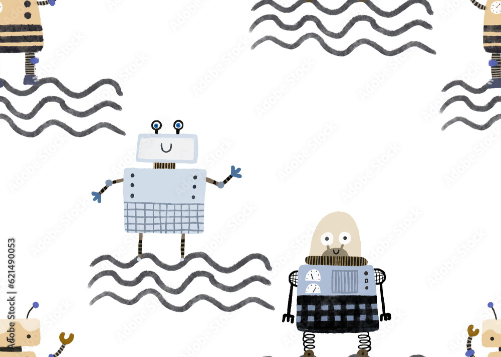 Colorful cartoon robots isolated background seamless pattern. Endless ...